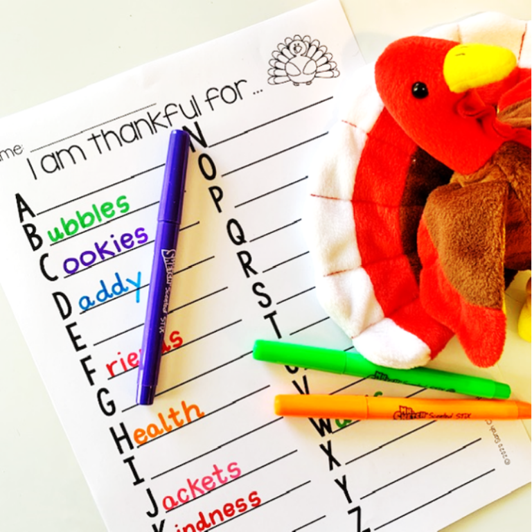 I am Thankful Alphabet Thanksgiving Writing - Sarah Chesworth