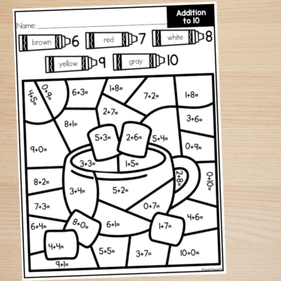 Addition Color By Number Worksheets for Kindergarten - Sarah Chesworth